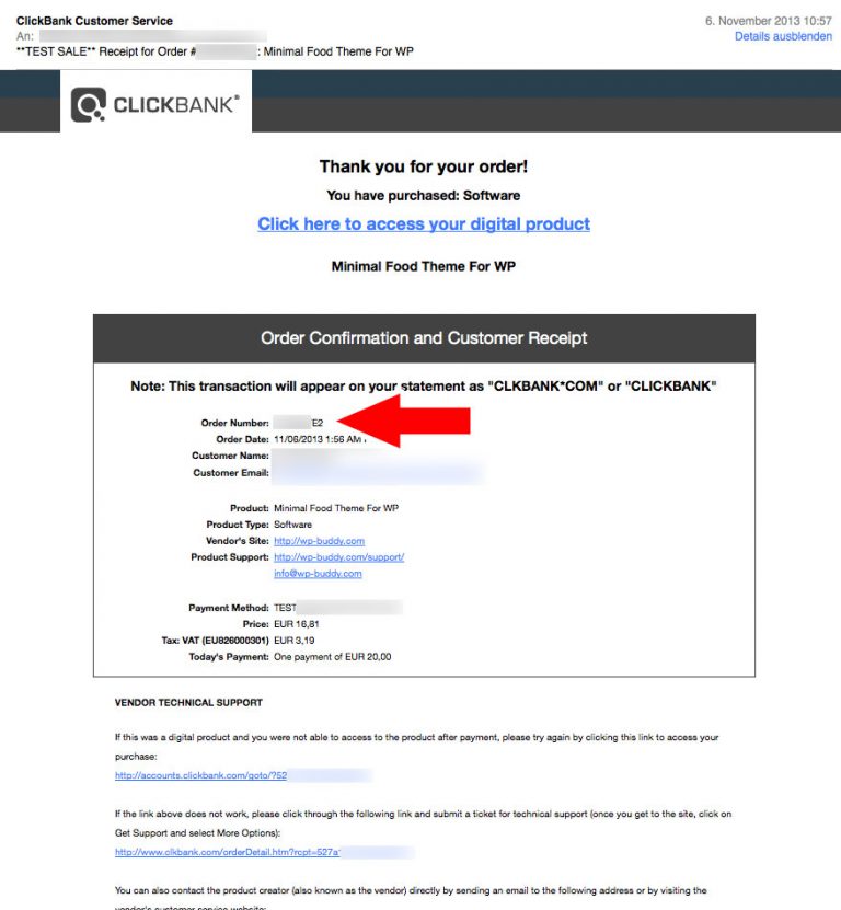 Where to find the ClickBank order number - The WP-Buddy